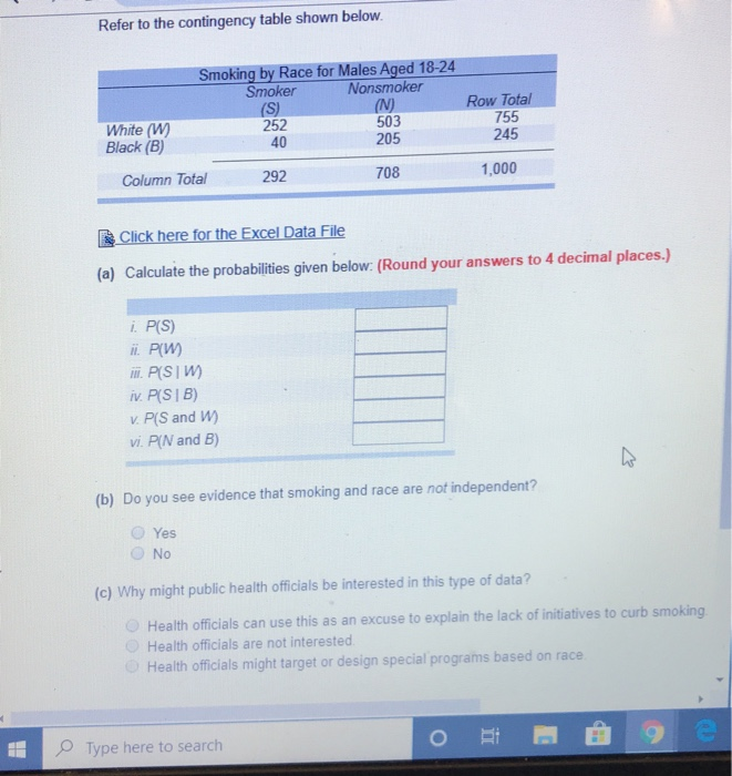 Solved Refer to the contingency table shown below. Smoking | Chegg.com