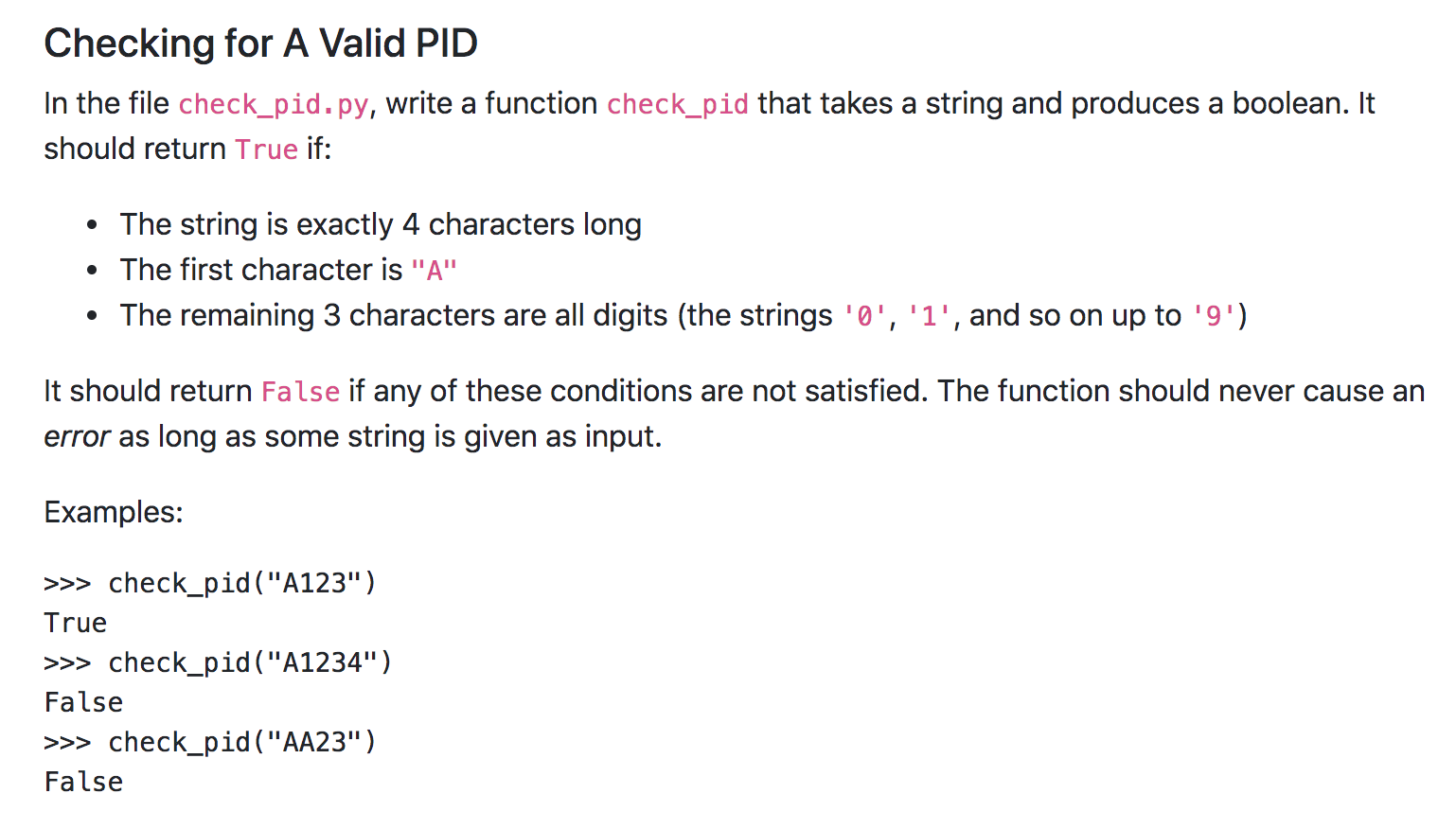 Solved Checking for A Valid PID In the file check_pid.py, | Chegg.com