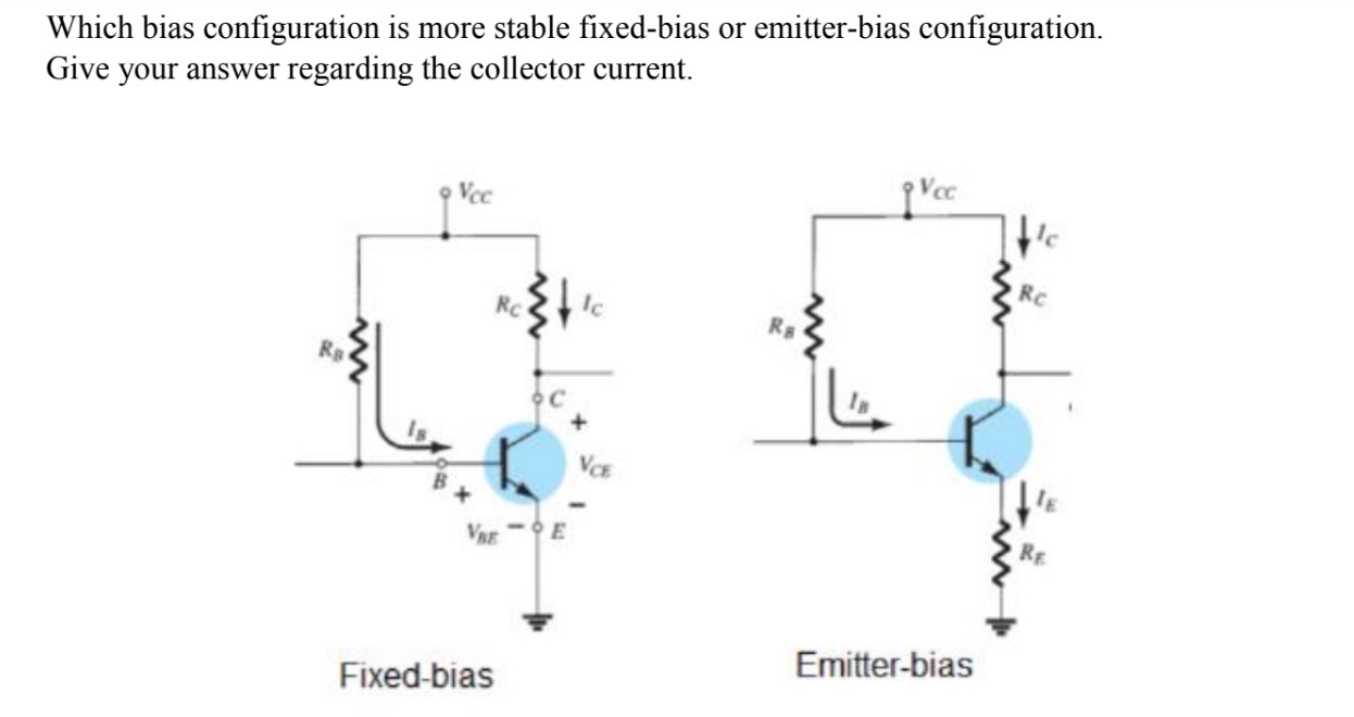 Solved Which bias configuration is more stable fixed-bias or | Chegg.com Solved Which bias configuration is more stable fixed-bias or | Chegg.com