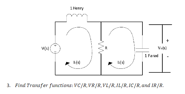Solved 3. Find Transfer functions: VC/R,VR/R,VL/R,IL/R,IC/R, | Chegg.com