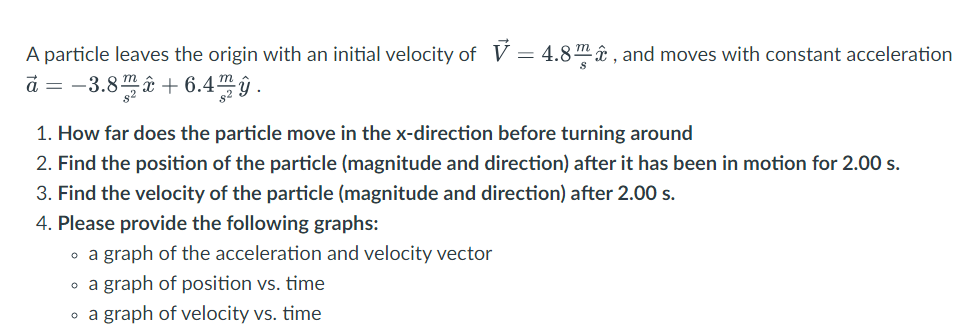 Solved A particle leaves the origin with an initial velocity | Chegg.com