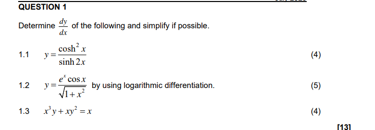 Solved QUESTION 1 Determine dy of the following and simplify | Chegg.com