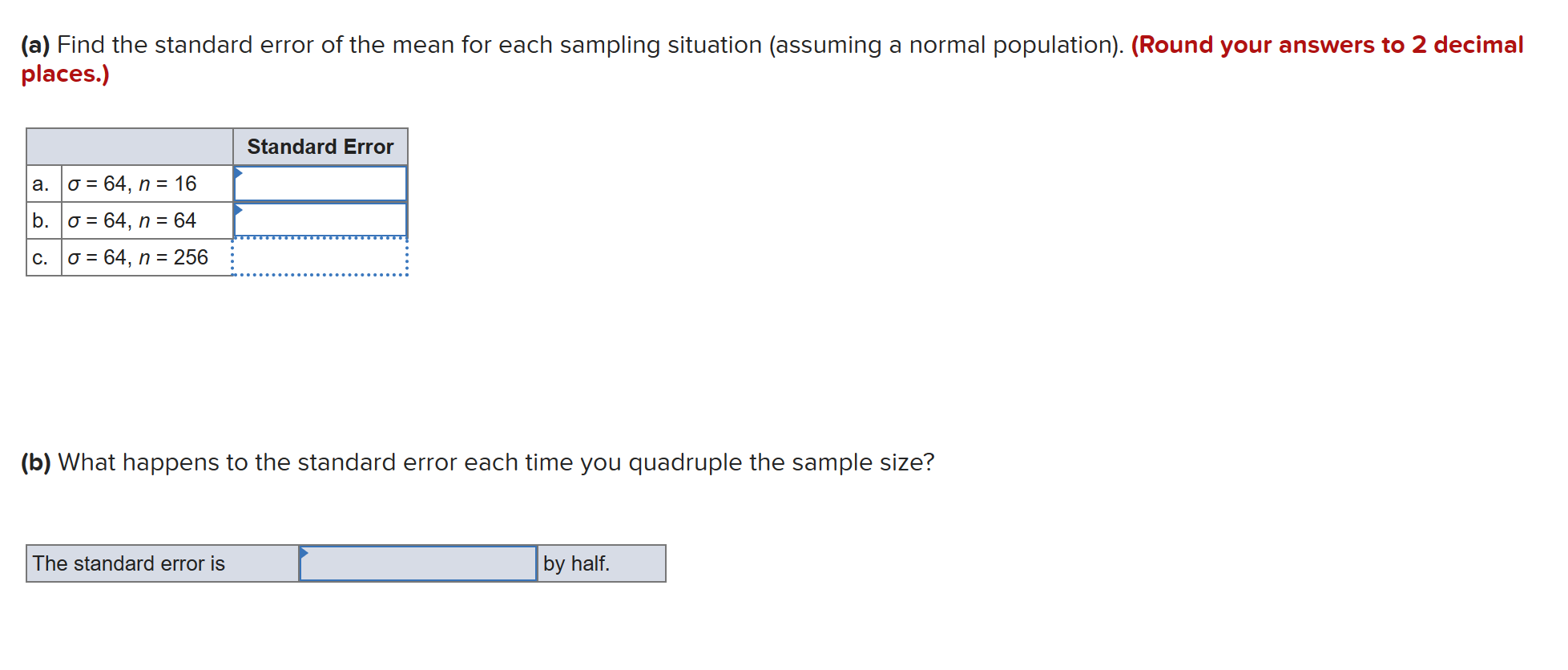 Solved A Find The Standard Error Of The Mean For Each
