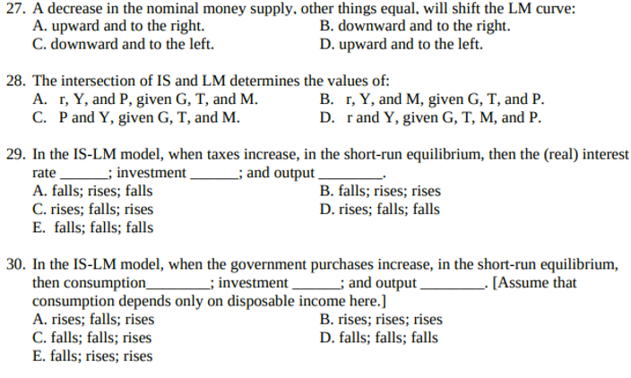 Solved 27. A decrease in the nominal money supply, other | Chegg.com