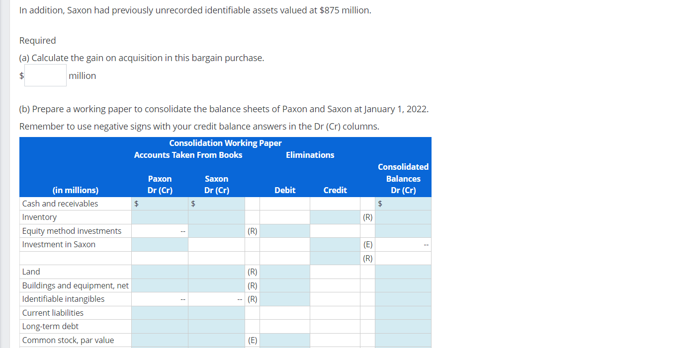 Solved Consolidated Balance Sheet Working Paper, Bargain | Chegg.com