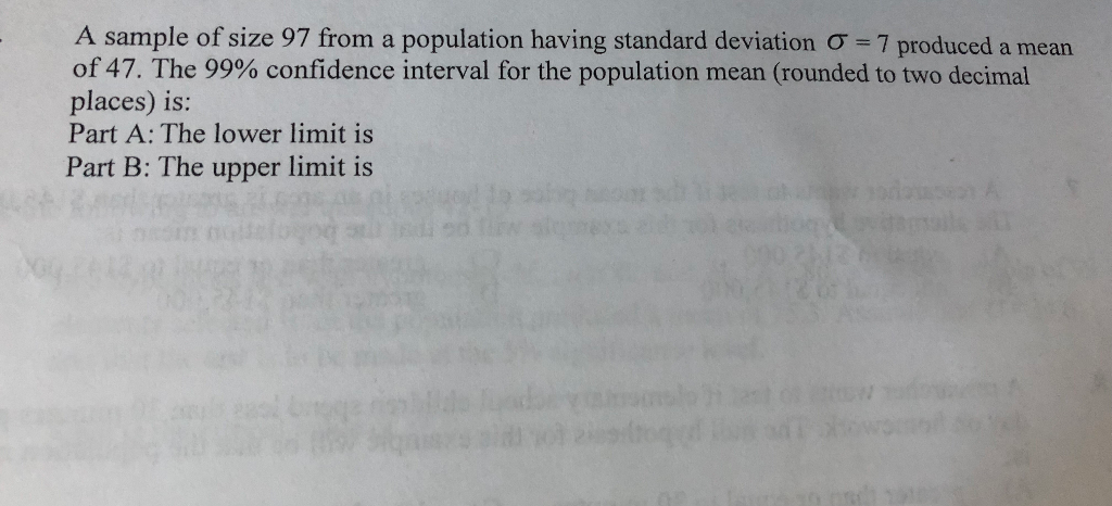 Solved A sample of size 97 from a population having standard | Chegg.com