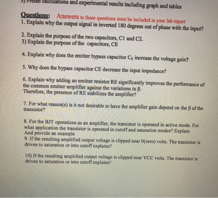 Solved 3) PRelab Calculations and experimental results | Chegg.com