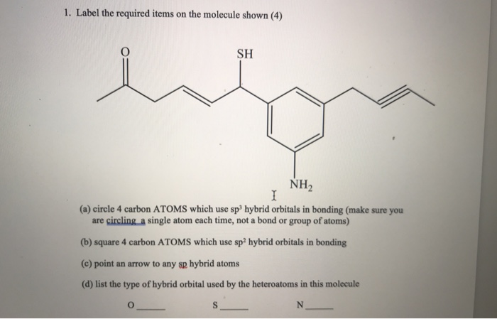 Solved 1. Label the required items on the molecule shown (4) | Chegg.com