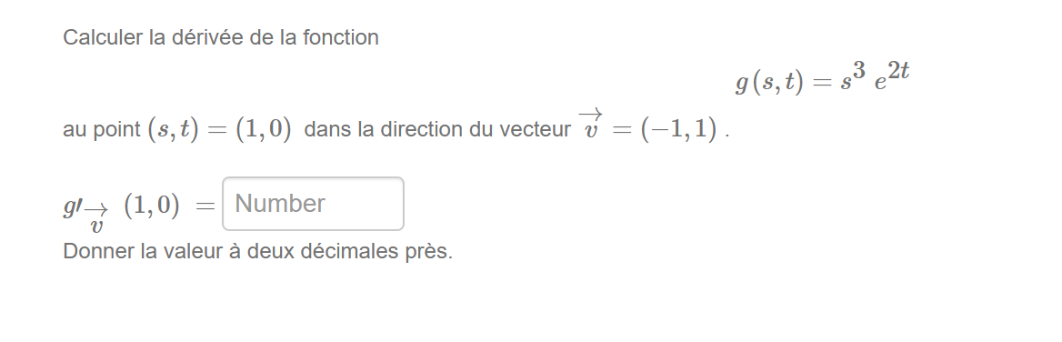 Calculer la dérivée de la fonction g(s,t)=s3e2t au | Chegg.com