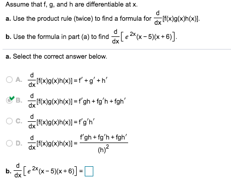 Solved Assume that f, g, and h are differentiable at x. a. | Chegg.com