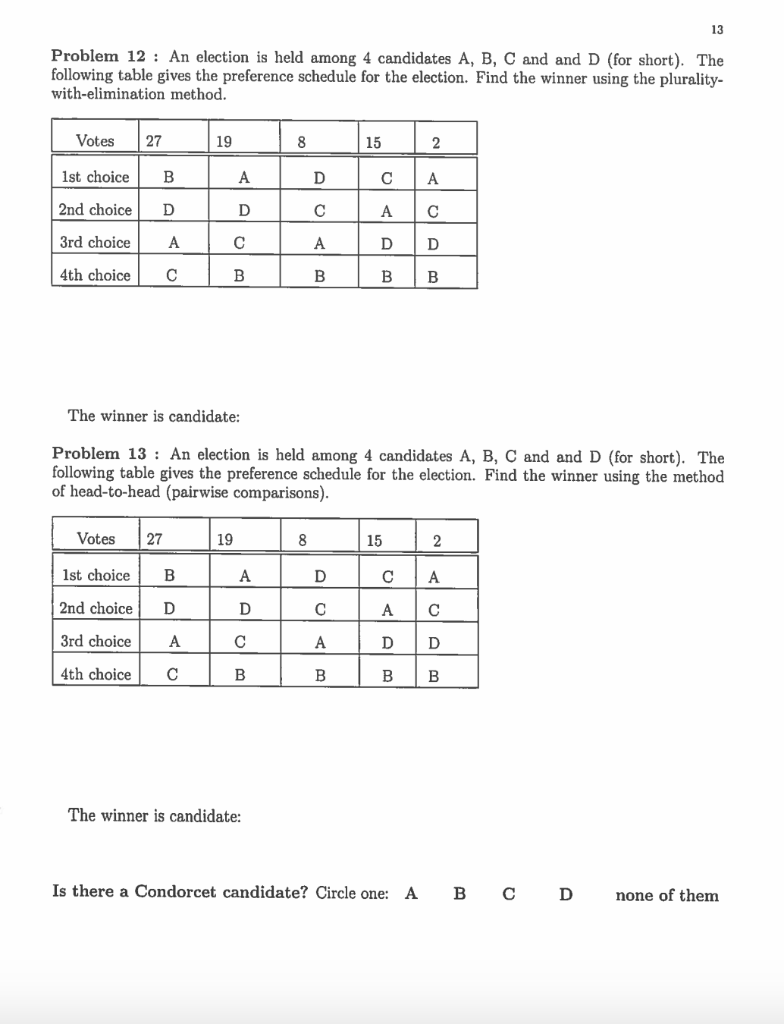 Solved 13 Problem 12 : An election is held among 4 | Chegg.com