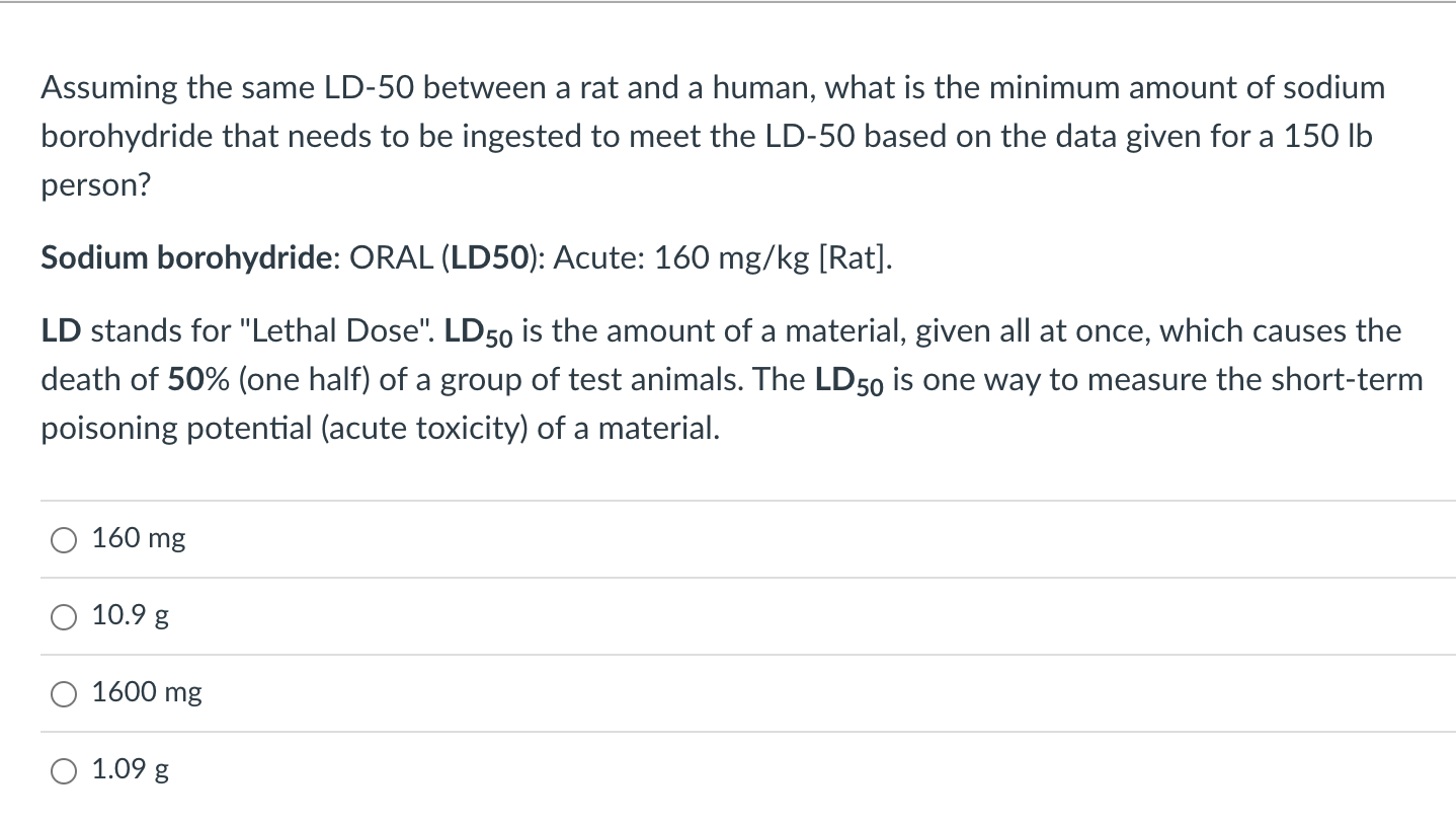 Solved Based on the LD-50 values provided, which do you | Chegg.com