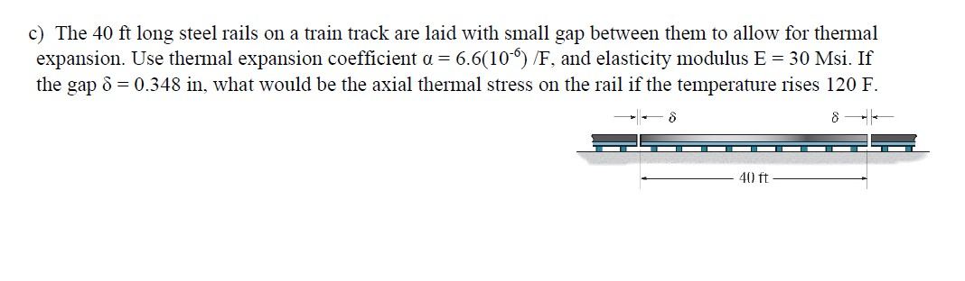 Solved c) The 40 ft long steel rails on a train track are | Chegg.com