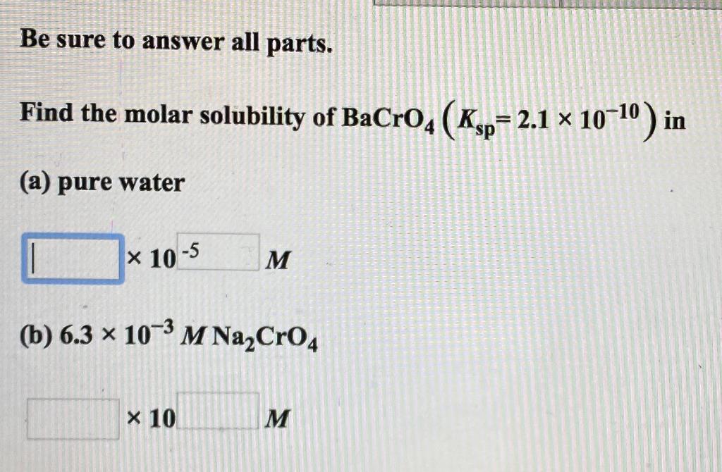 Solved Be sure to answer all parts. Find the molar | Chegg.com