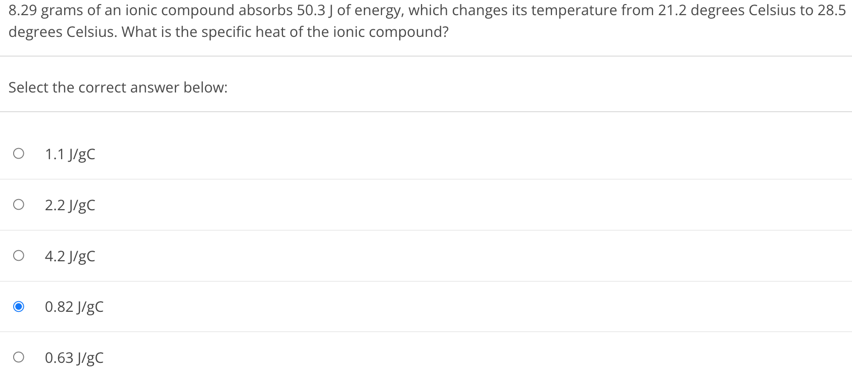 Solved 8.29 grams of an ionic compound absorbs 50.3 J of | Chegg.com