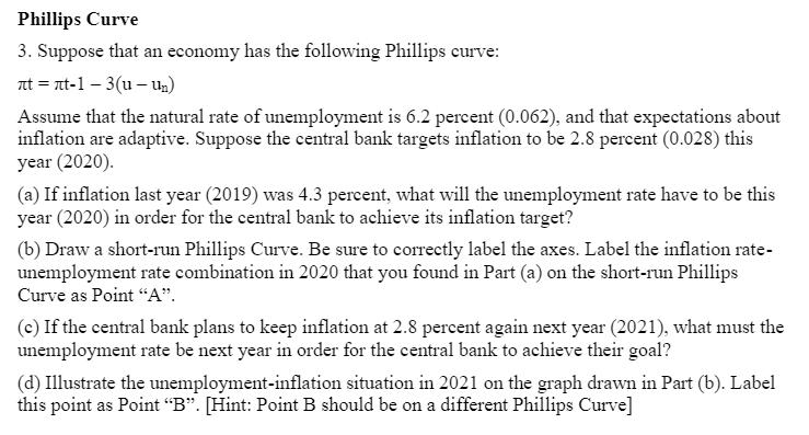 Solved Phillips Curve 3. Suppose that an economy has the | Chegg.com