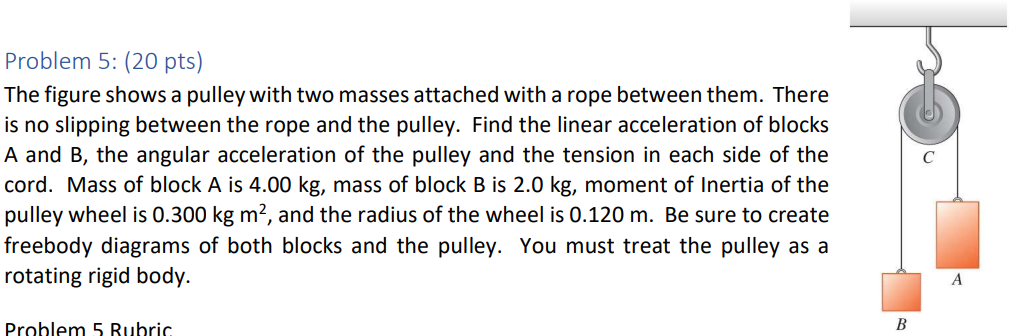 Solved Problem 5: (20 pts) The figure shows a pulley with | Chegg.com
