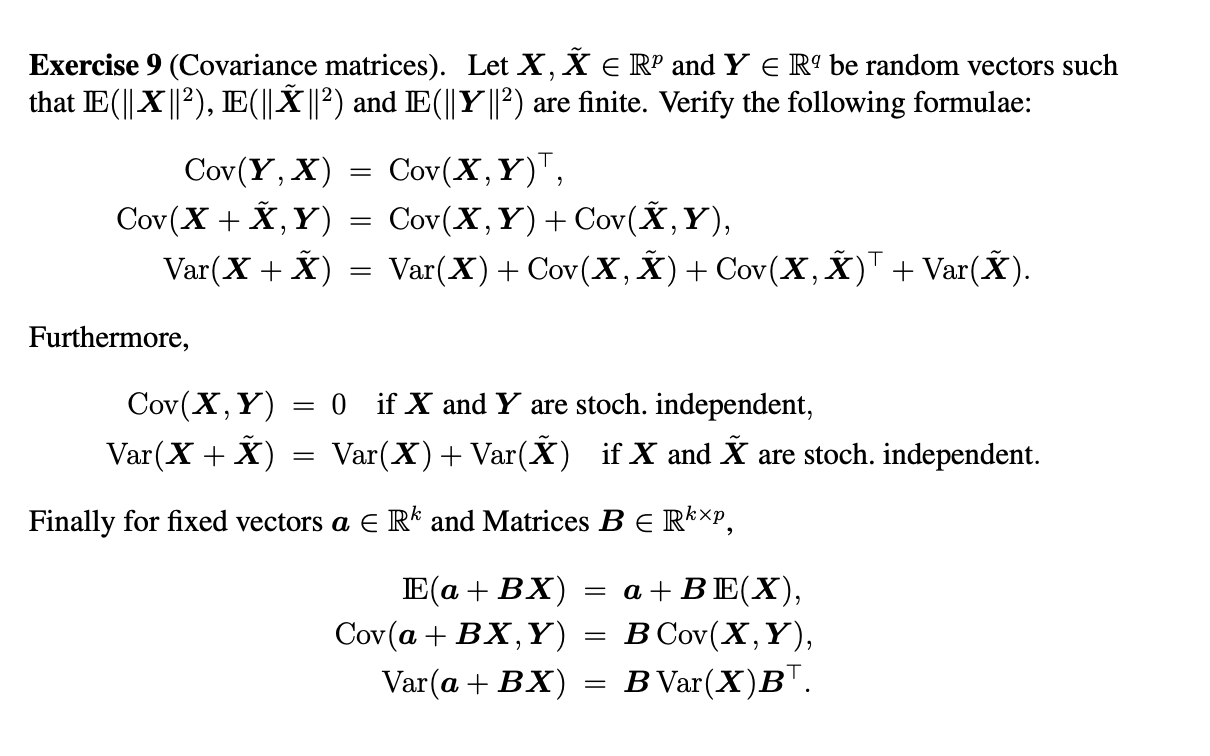 Exercise 9 (Covariance matrices). Let X,X~∈Rp and | Chegg.com