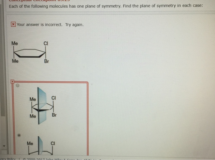 Solved Each of the following molecules has one plane of | Chegg.com