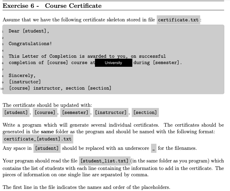 Exercise 6 - Course Certificate Assume that we have | Chegg.com