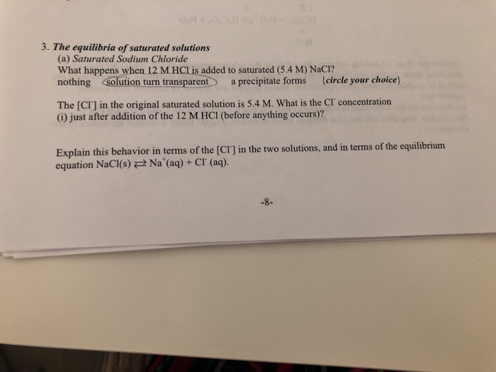 Solved 3. The equilibria of saturated solutions (a) | Chegg.com