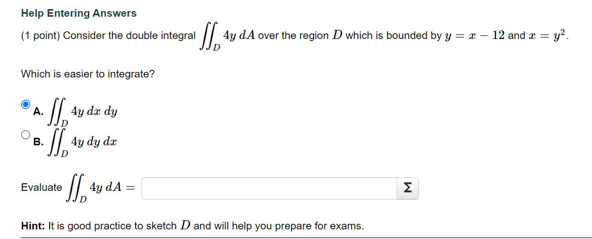 Solved Help Entering Answers(1 ﻿point) ﻿Consider the double | Chegg.com