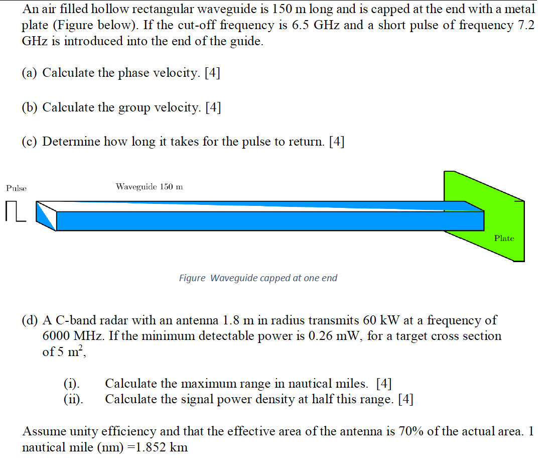 Solved An air filled hollow rectangular waveguide is 150 m | Chegg.com