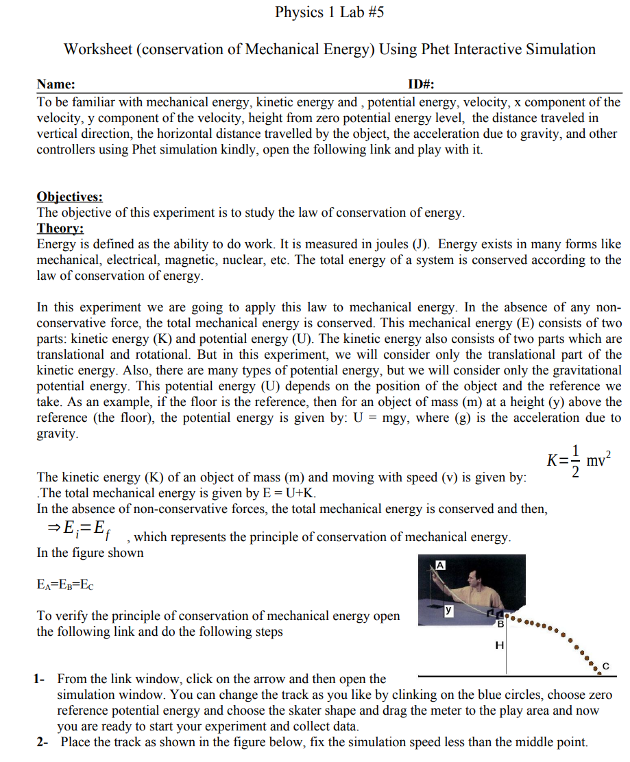 Solved Physics 1 Lab #5 Worksheet (conservation of | Chegg.com