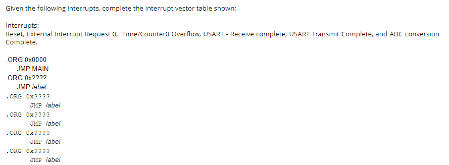 Solved Given the following interrupts, complete the | Chegg.com
