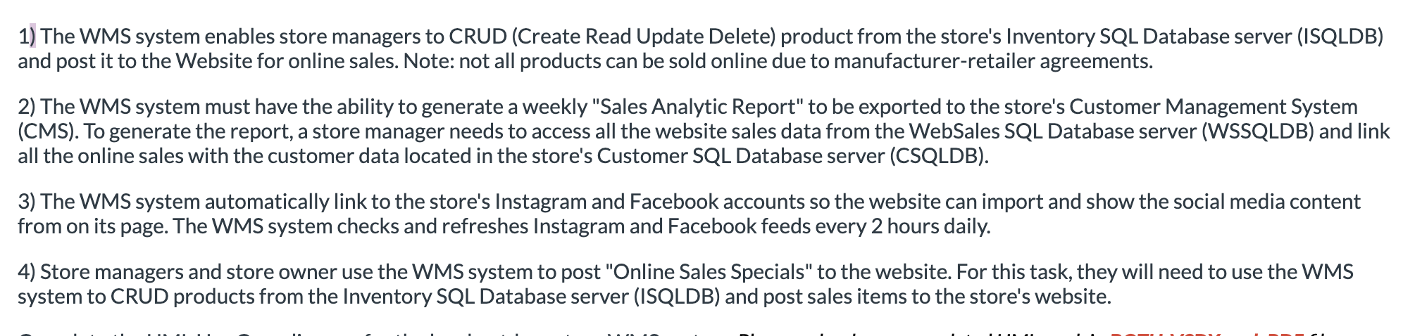 Solved The WMS system enables store managers to CRUD (Create | Chegg.com