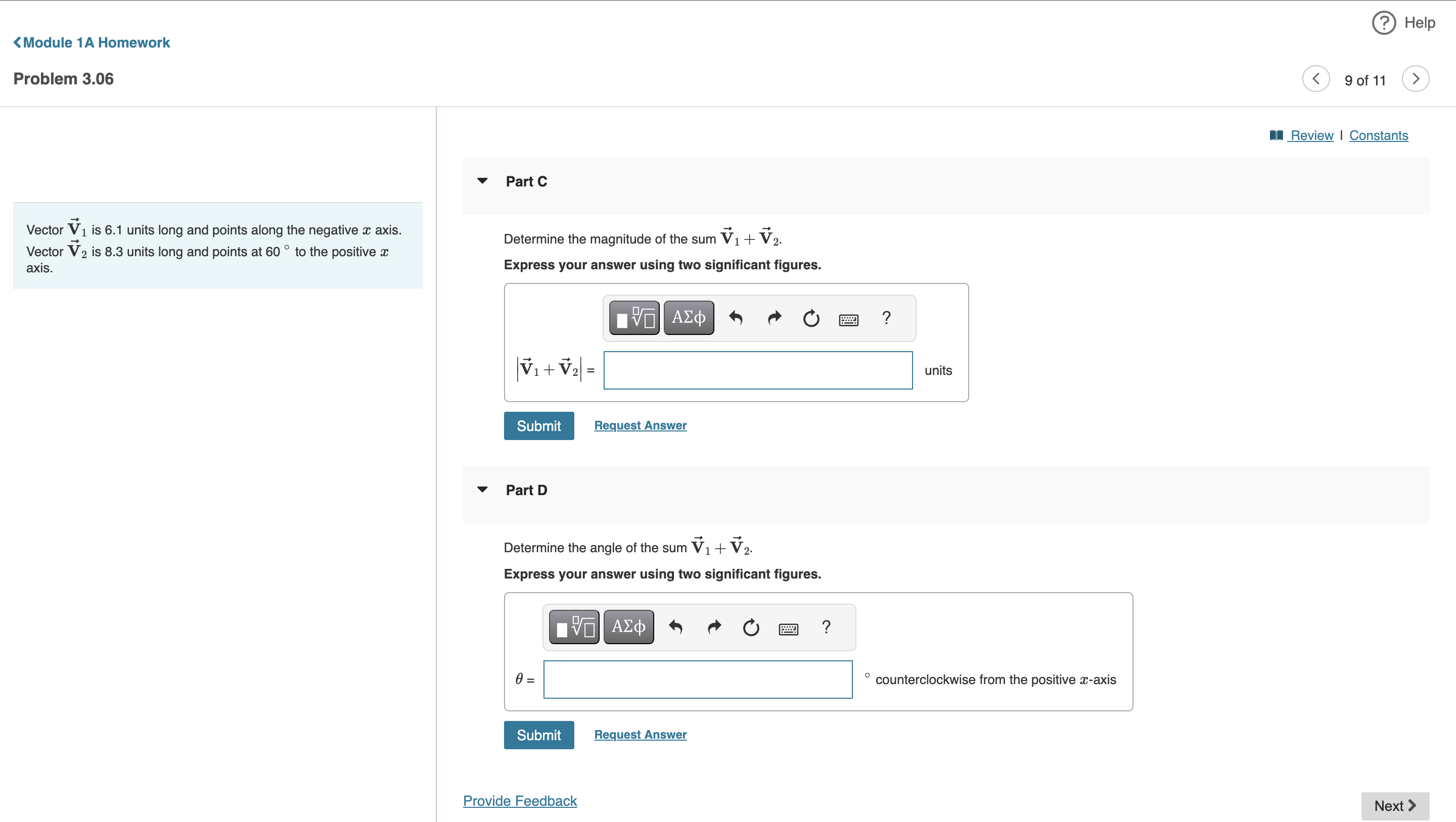 Solved Vector vec(V)1 ﻿is 6.1 ﻿units long and points along | Chegg.com