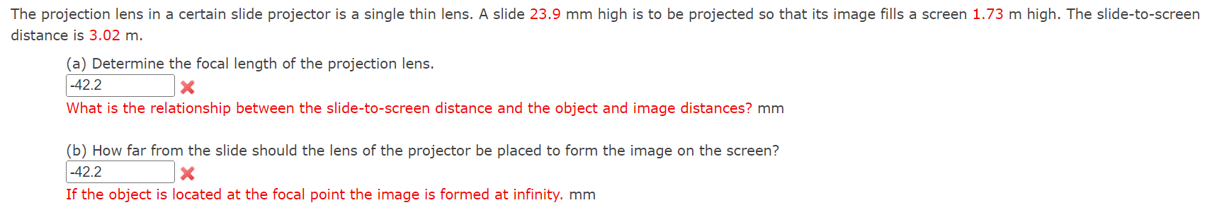 Solved The projection lens in a certain slide projector is a | Chegg.com