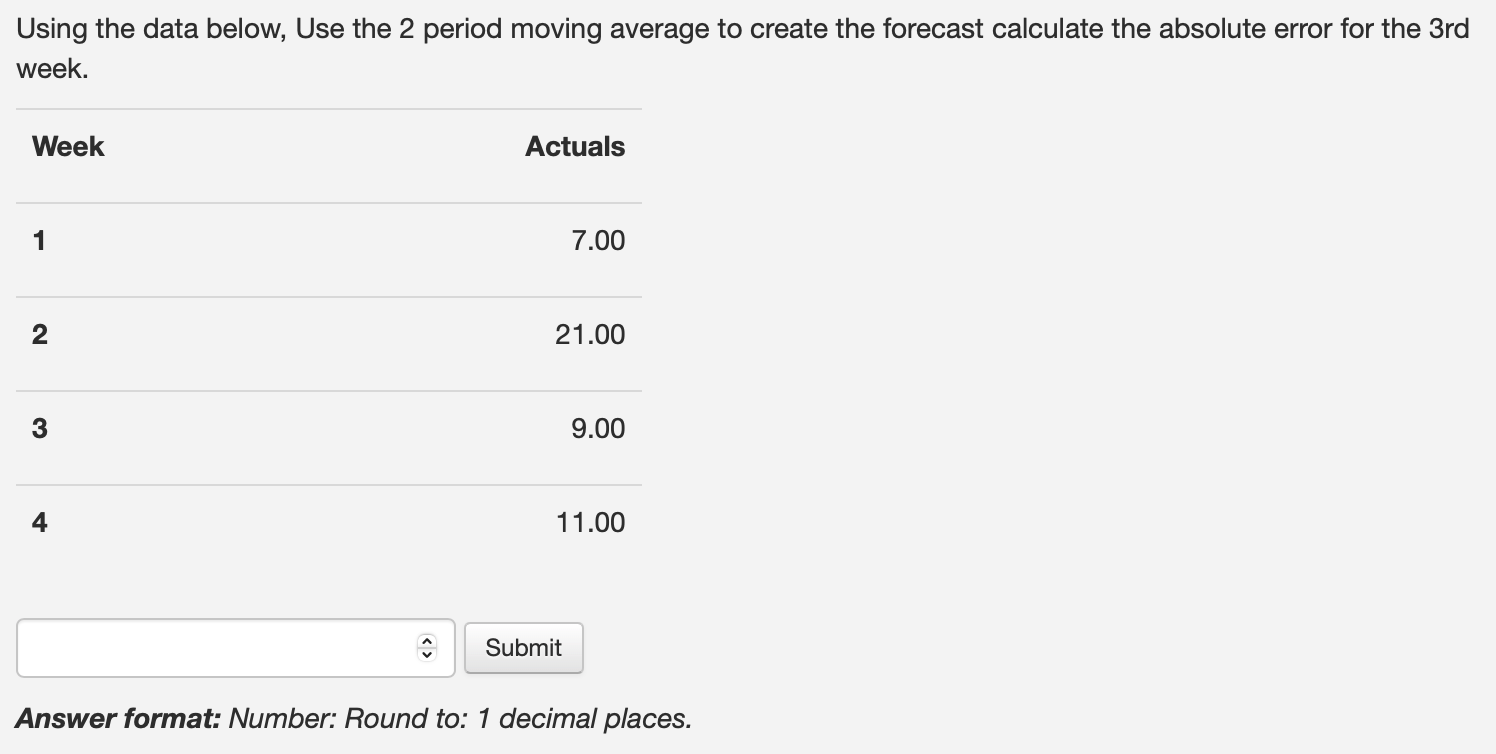 Solved Using the data below, Use the 2 period moving average | Chegg.com