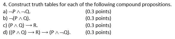 Solved 4. Construct truth tables for each of the following | Chegg.com