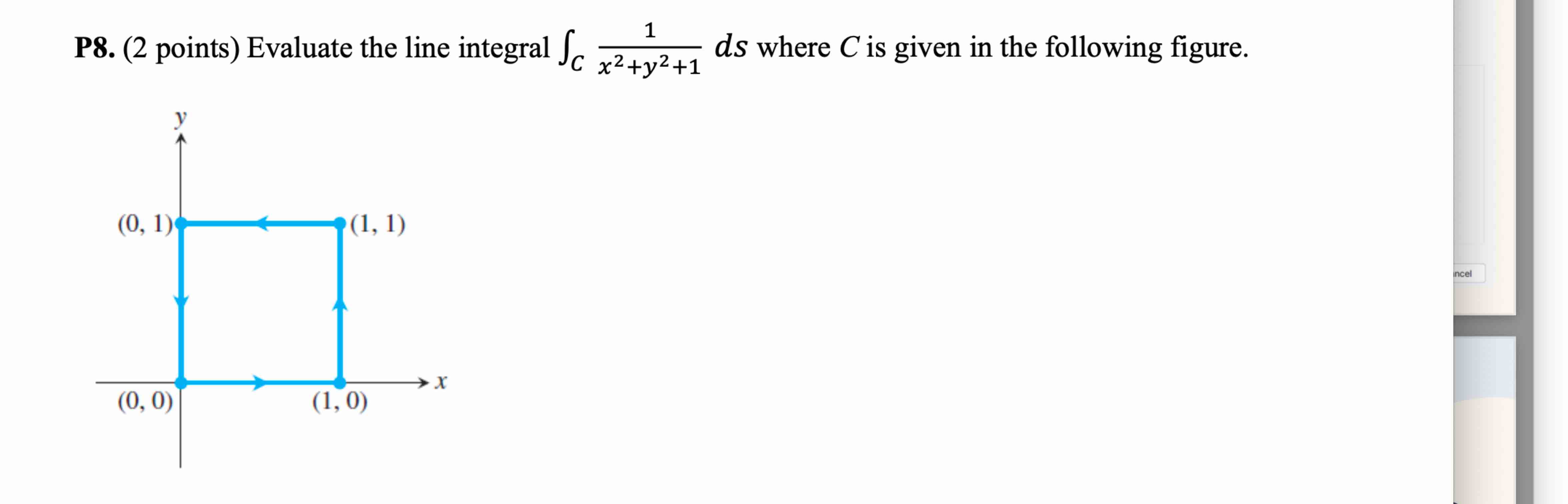 Solved P8. (2 ﻿points) ﻿Evaluate the line integral | Chegg.com