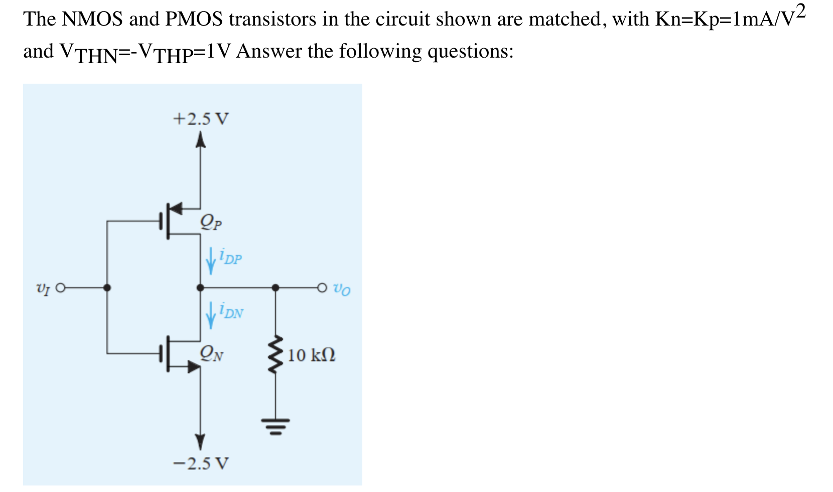 Solved The NMOS and PMOS transistors in the circuit shown | Chegg.com
