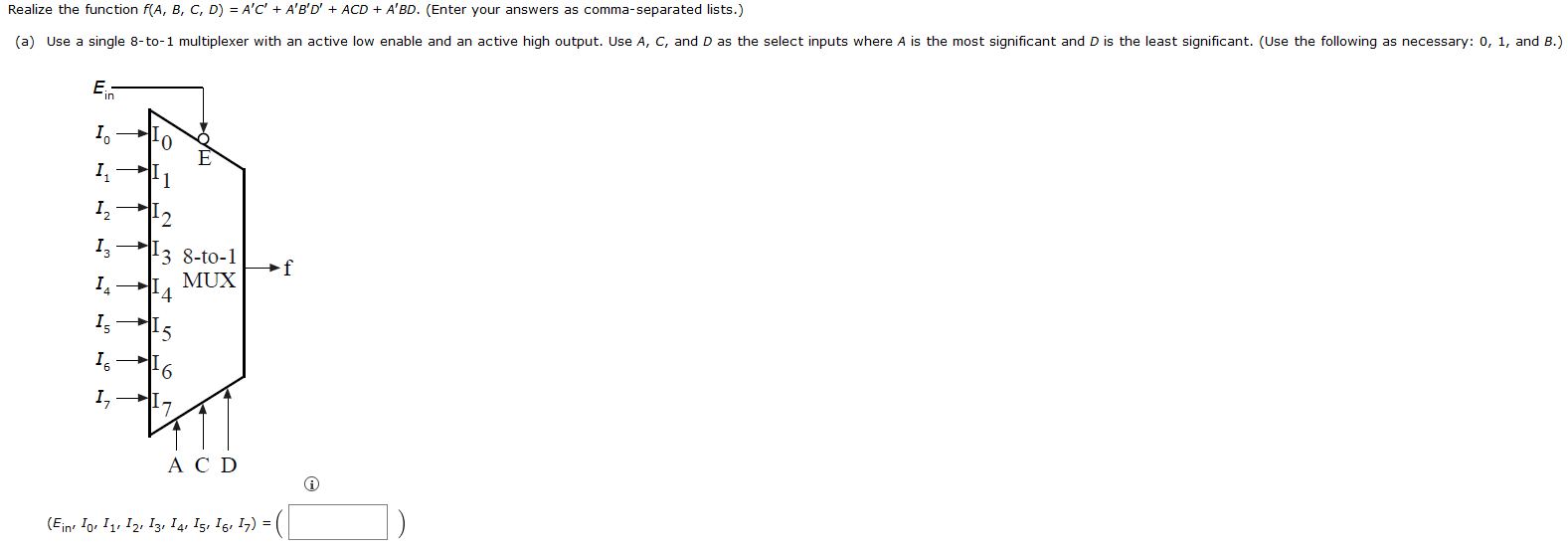 Solved Realize the function f(A, B, C, D) = A'C' + A'B'D' + | Chegg.com