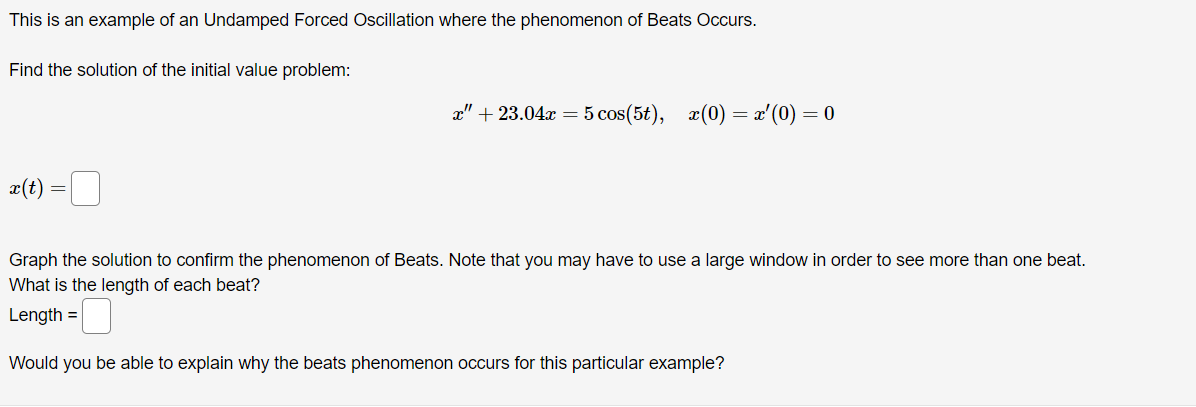 Solved This is an example of an Undamped Forced Oscillation | Chegg.com