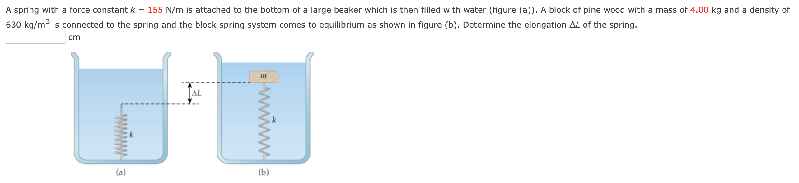 Solved 630 kg/m3 is connected to the spring and the | Chegg.com