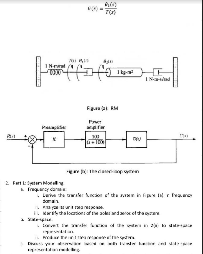 Solved helpG(s)=θ1(s)T(s)Figure (a): RMPart 1: System | Chegg.com