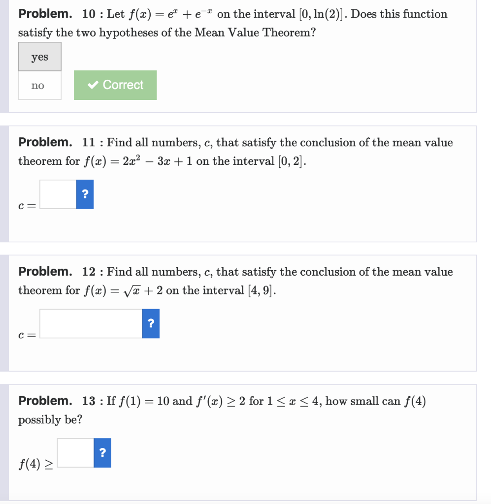 Solved Problem. 10 : Let f(x)=ex+e−x on the interval | Chegg.com