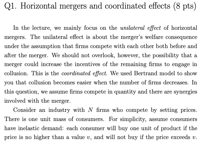 Q1. Horizontal mergers and coordinated effects (8 | Chegg.com