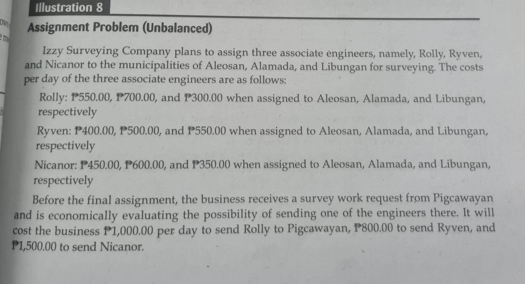 Assignment Problem (Unbalanced) Izzy Surveying | Chegg.com