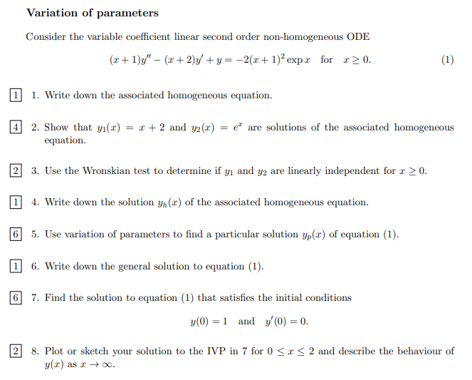 Solved Variation Of Parameters Consider The Variable