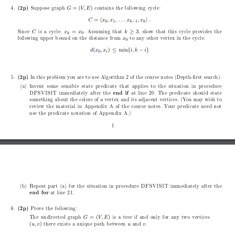 Solved 4. (2p) Suppose graph G=(V,E) contains the following | Chegg.com