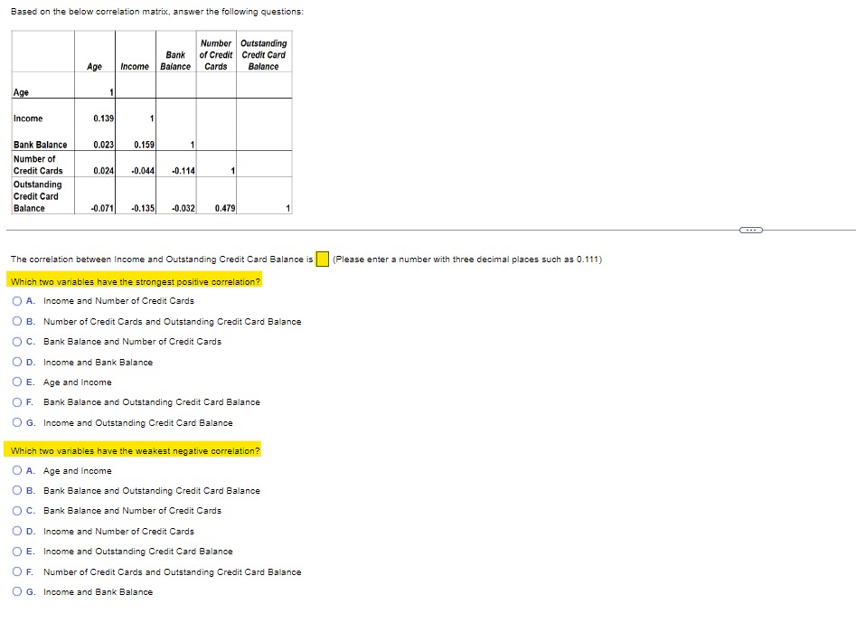 Based on the below correlation matrix, answer the | Chegg.com