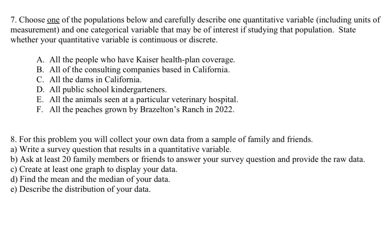 Solved 7. Choose one of the populations below and carefully | Chegg.com