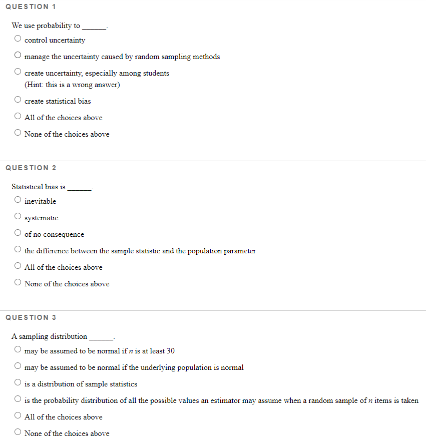 Solved QUESTION 1 We use probability to control uncertainty | Chegg.com