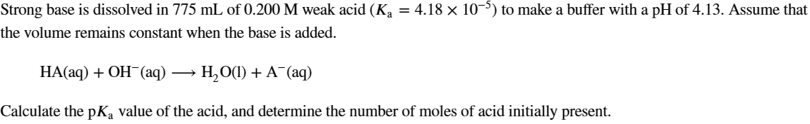 Solved Strong base is dissolved in 775 mL of 0.200M weak | Chegg.com