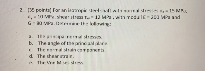 (35 points) For an isotropic steel shaft with normal | Chegg.com